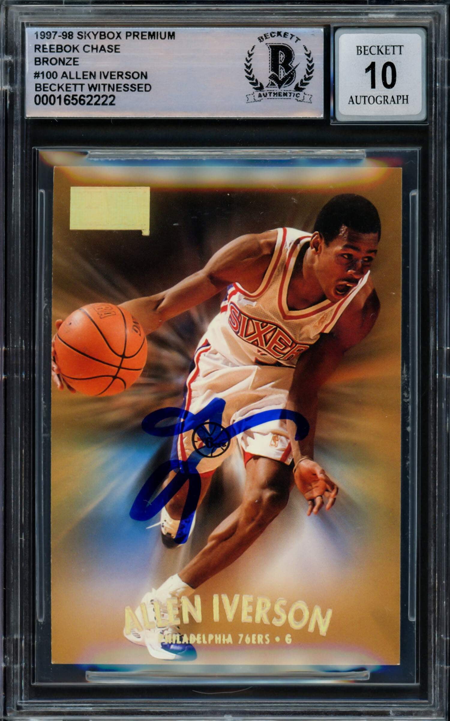 Allen Iverson Autographed 1997-98 Skybox Premium Reebok Bronze Card ...