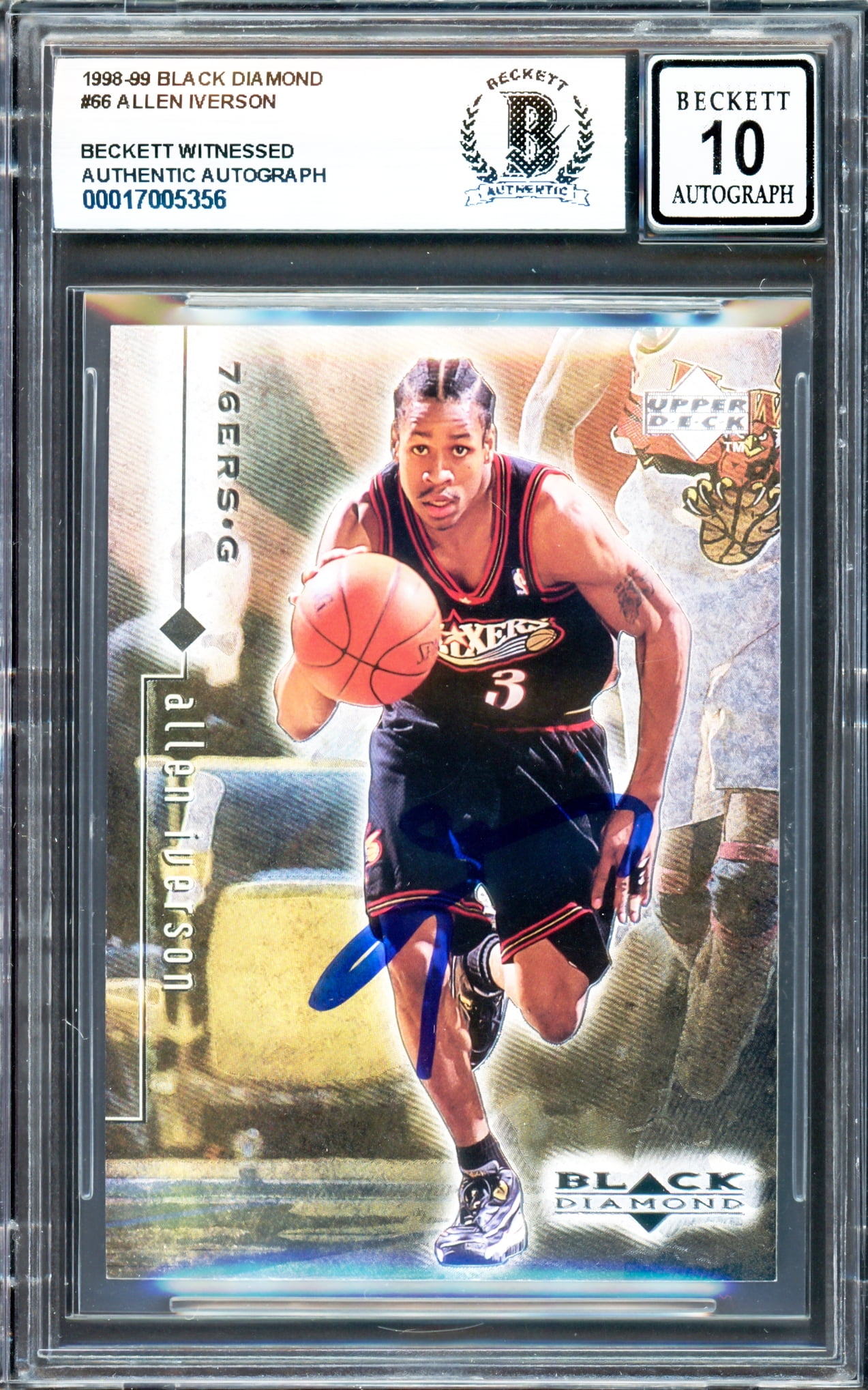Allen Iverson Autographed 1998-99 Black Diamond Card #66 Card ...