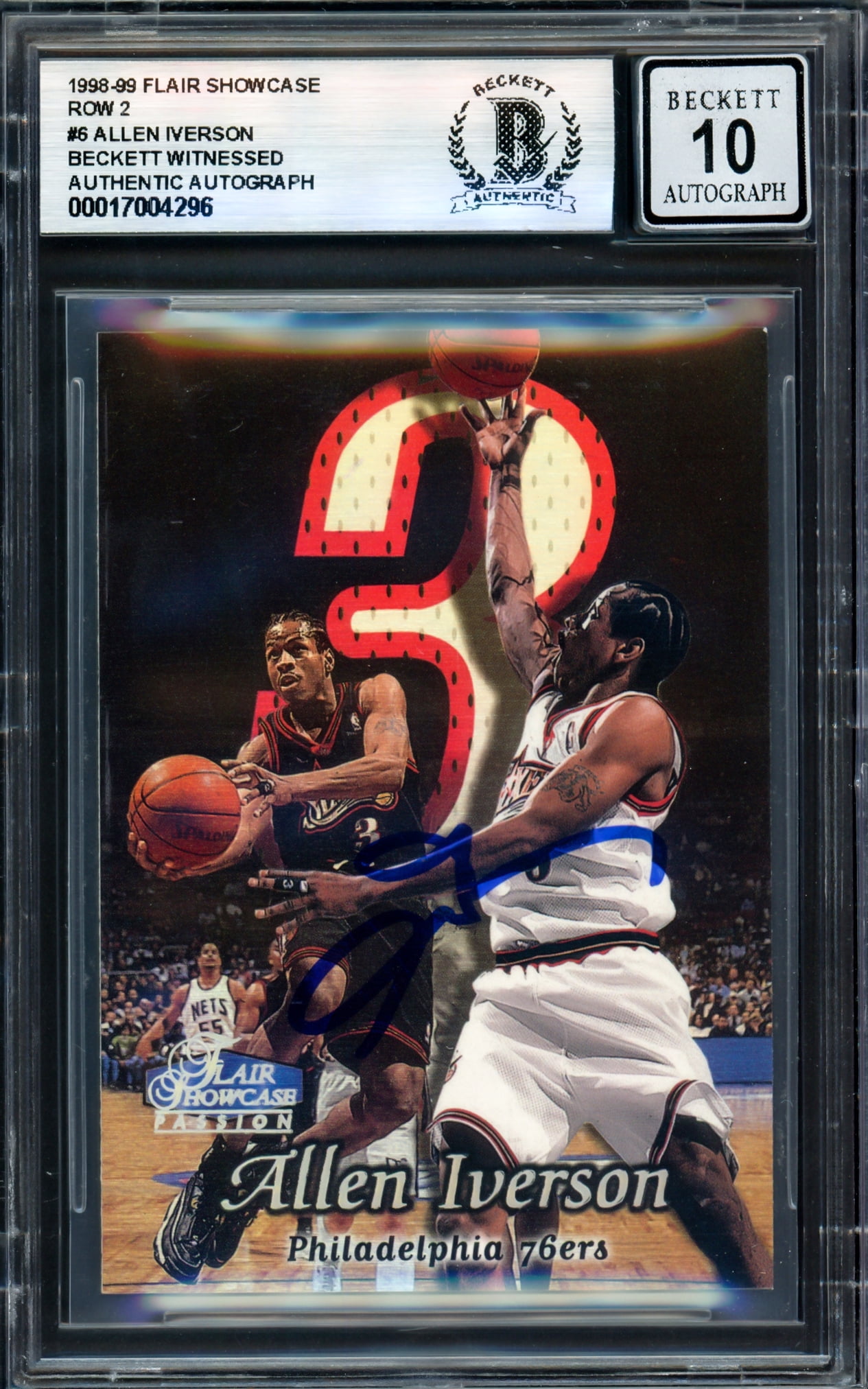 Allen Iverson Autographed 1998-99 Flair Showcase Row 2 Card #6 ...