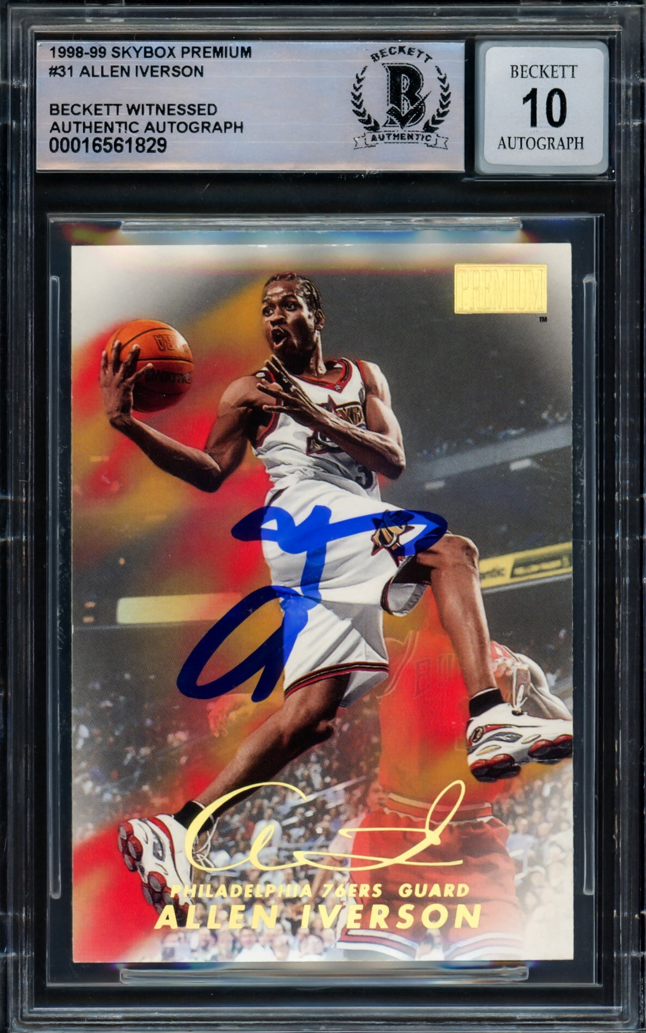Allen Iverson Autographed 1998-99 Skybox Premium Card #31 Philadelphia ...