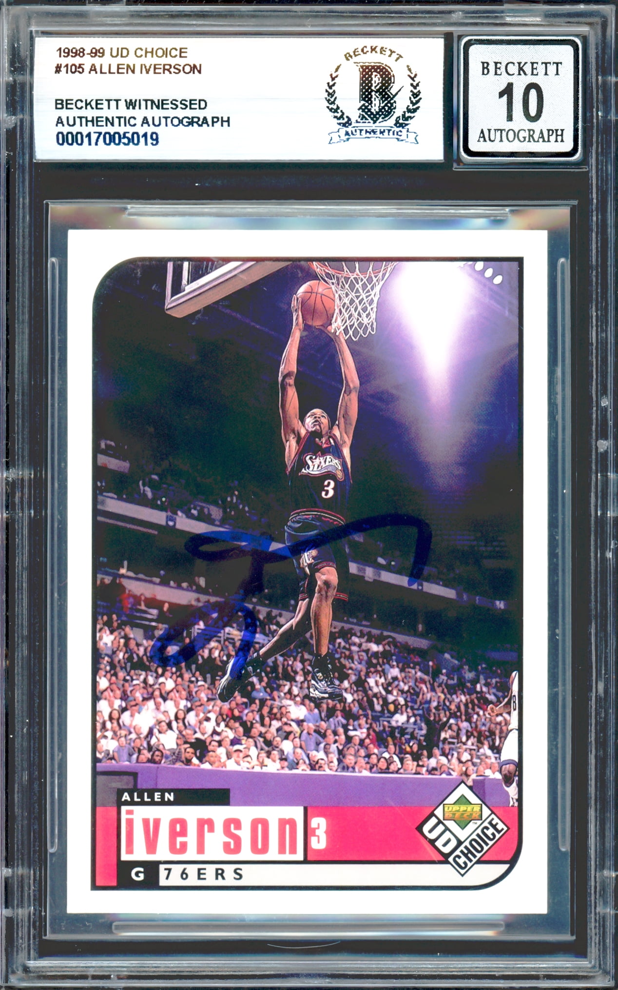 Allen Iverson Autographed 1998-99 UD Choice Card #105 Card Philadelphia ...