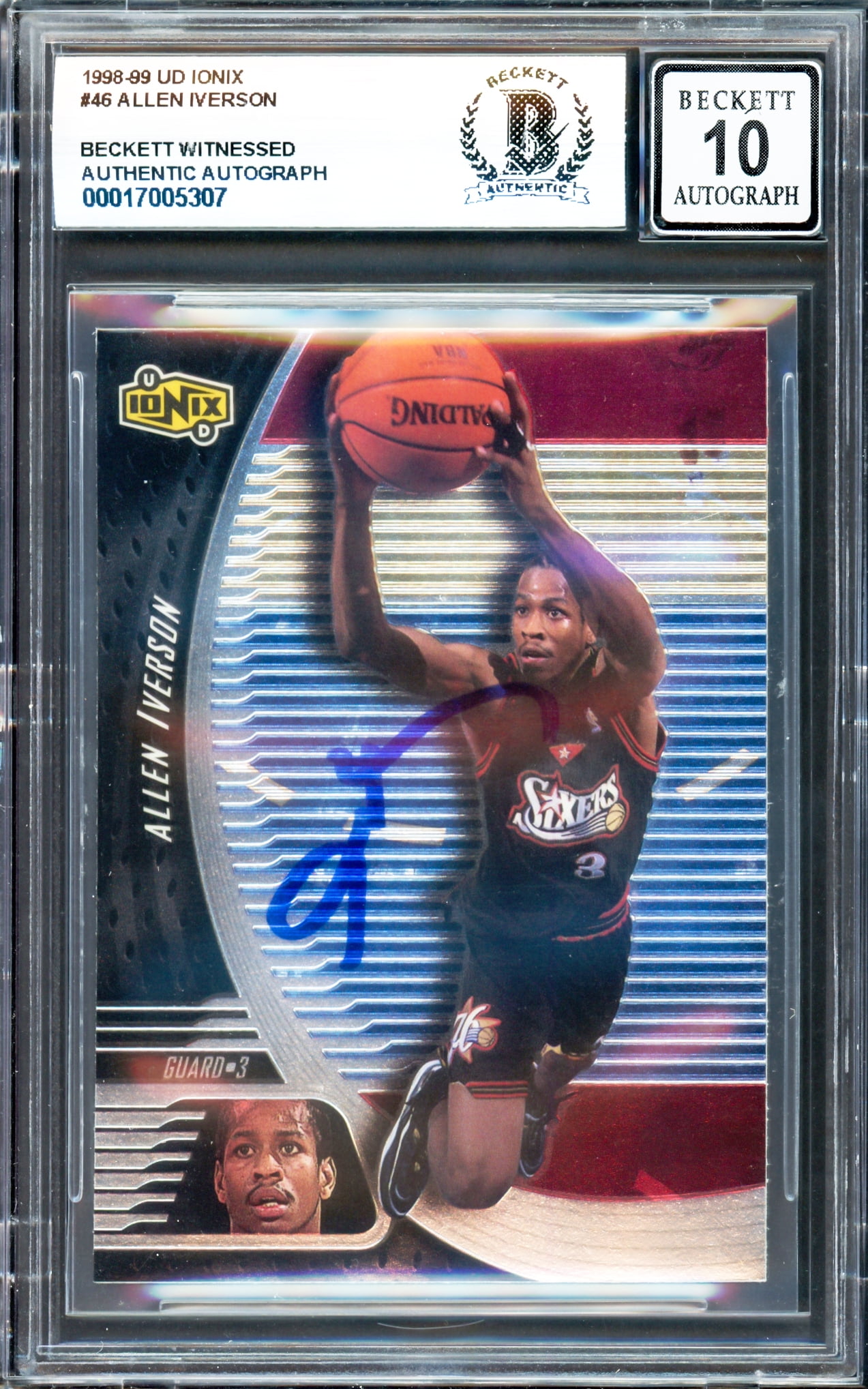 Allen Iverson Autographed 1998-99 UD Ionix Card #46 Card Philadelphia ...