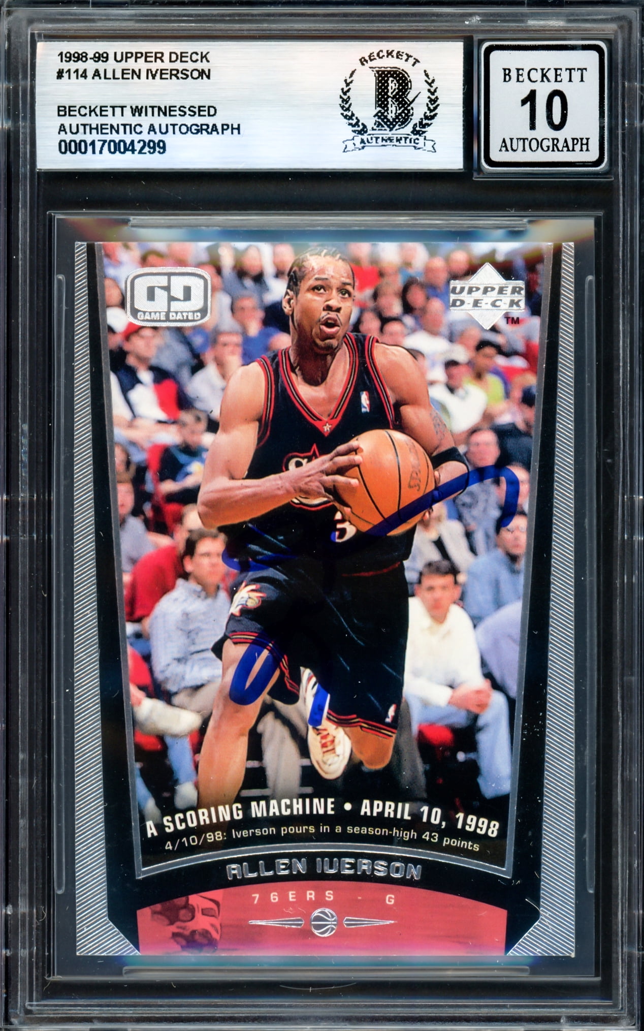 Allen Iverson Autographed 1998-99 Upper Deck Card #114 Philadelphia ...