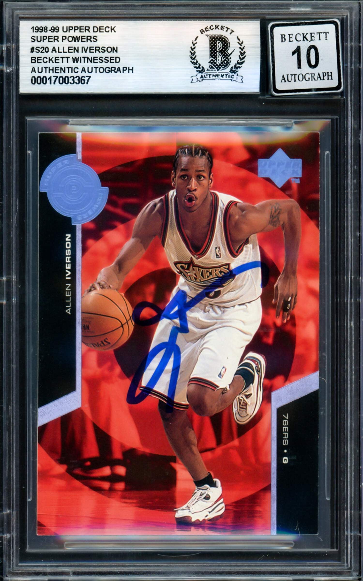 Allen Iverson Autographed 1998-99 Upper Deck Super Powers Card #S20 ...