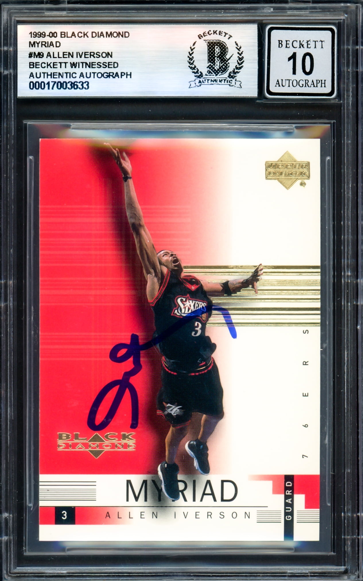 Allen Iverson Autographed 1999-00 Black Diamond Myriad Card #M9 ...