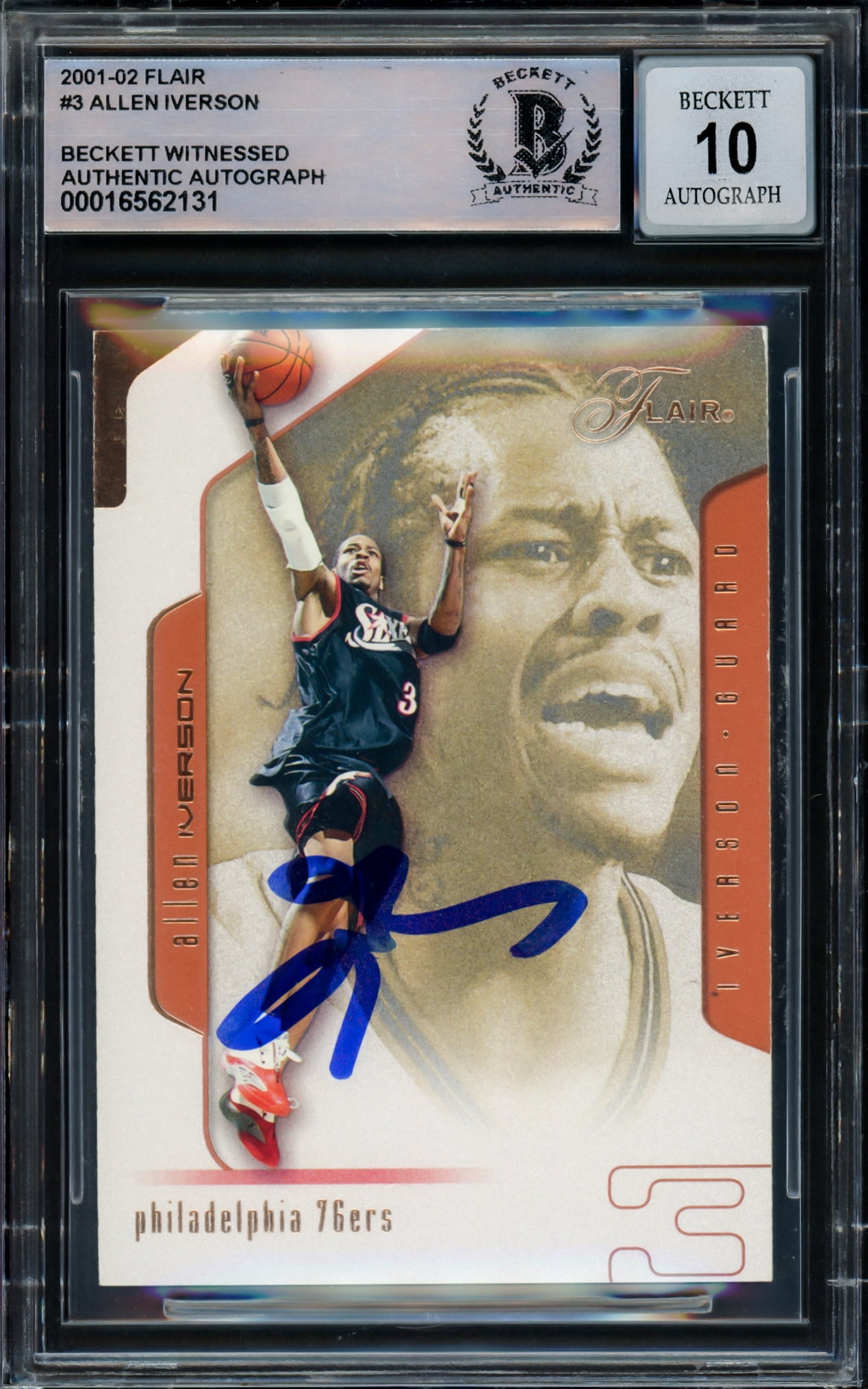 Allen Iverson Autographed 2001-02 Flair Card #3 Philadelphia 76ers Auto ...