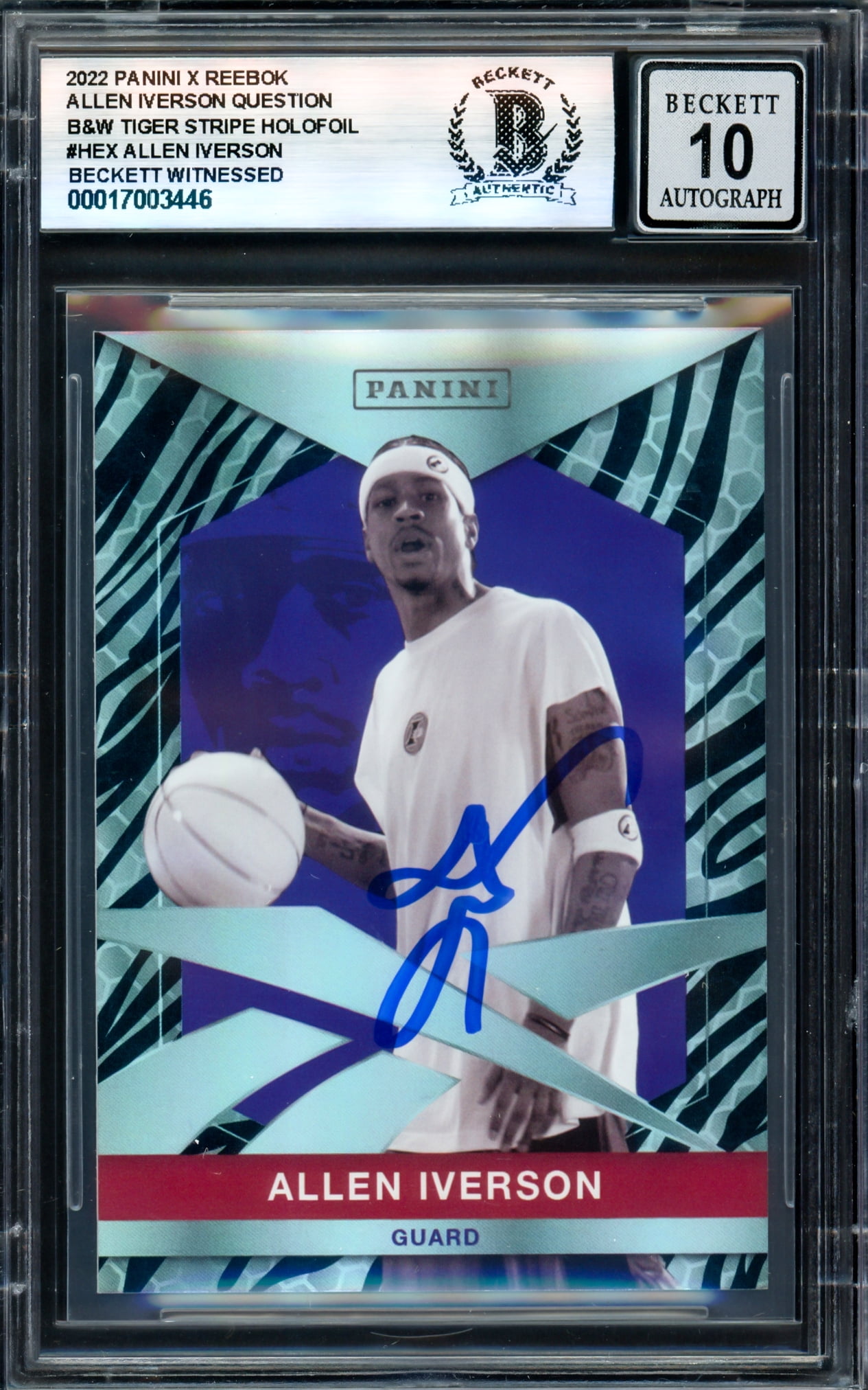 Allen Iverson Autographed 2022 Panini X Reebok B&W Tiger Stripe ...