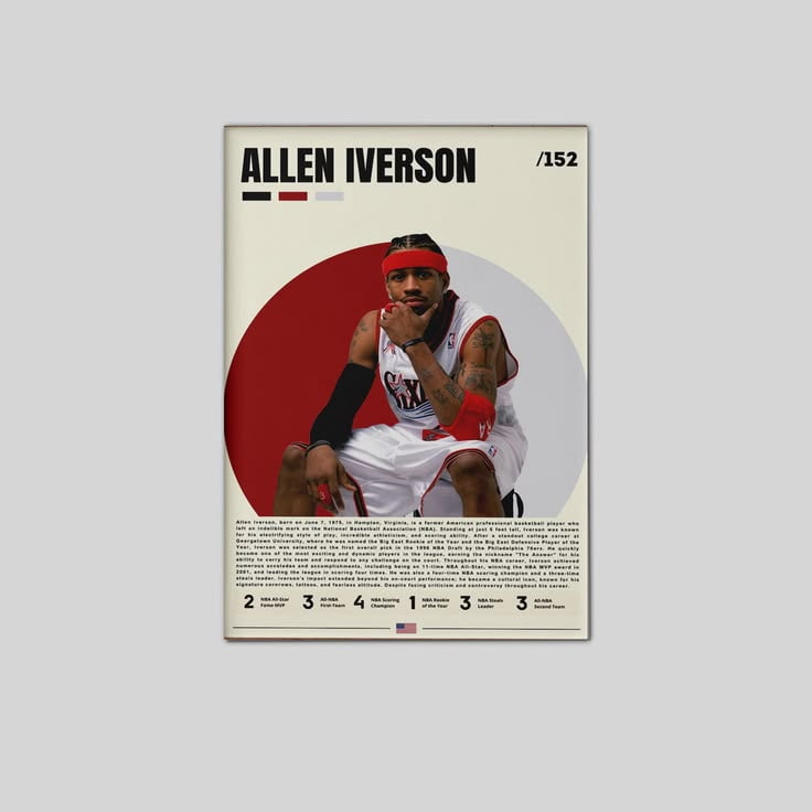 Allen Iverson Basketball Legend Player Basketball Wall Art Sports ...