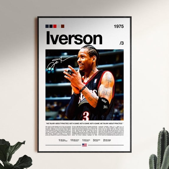 Allen Iverson Basketball Wall Art Perfect for Man Cave Sports Room or ...