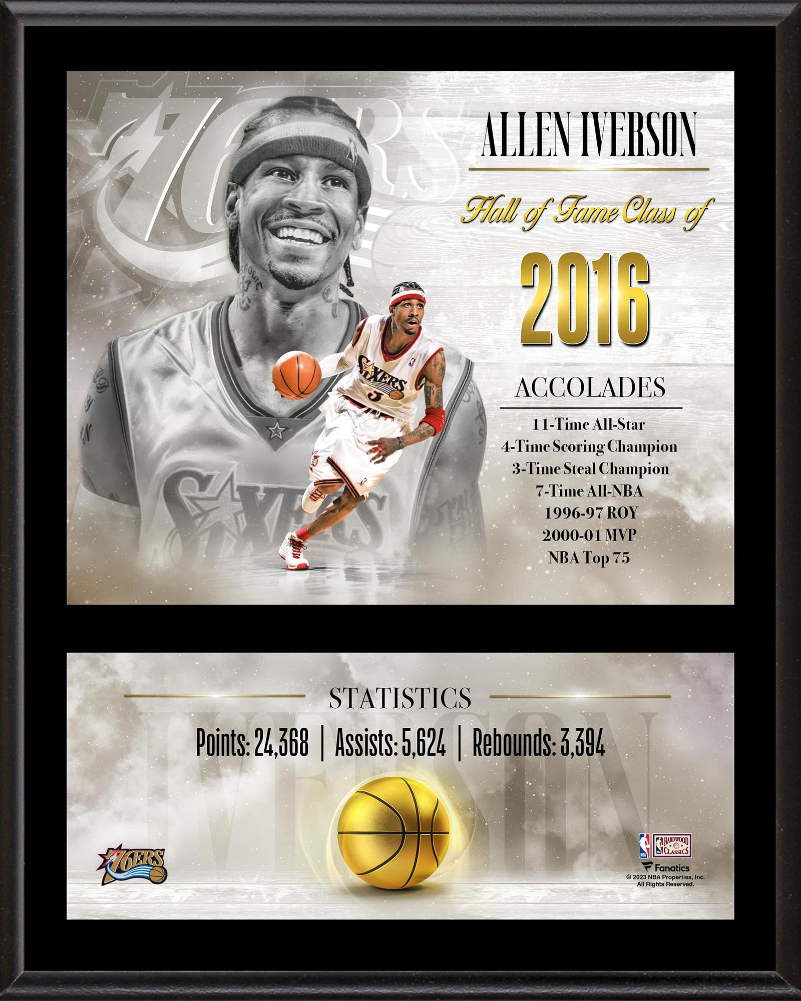 Allen Iverson Philadelphia 76ers 12" x 15" Hardwood Classic Sublimated ...