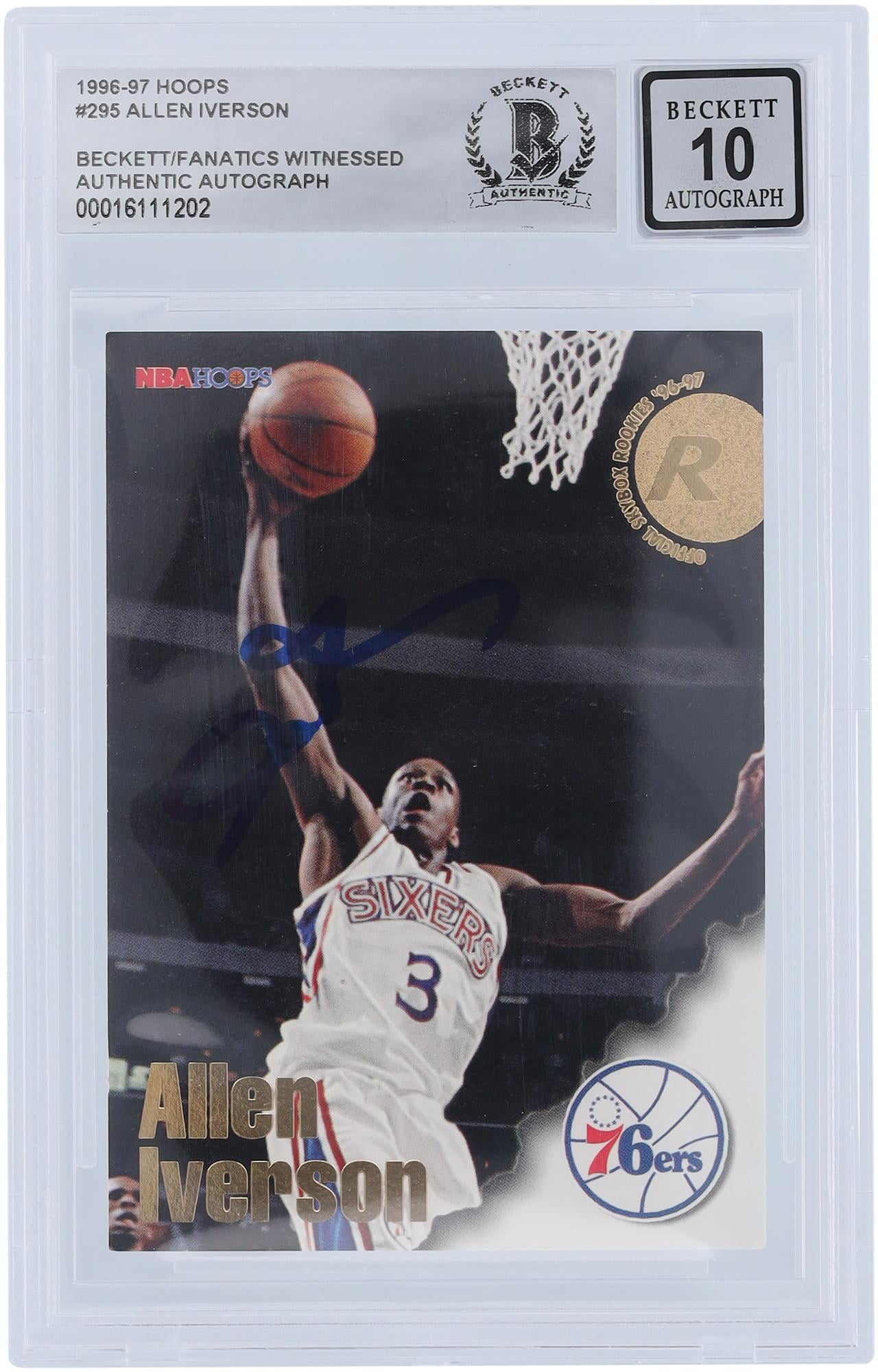 Allen Iverson Philadelphia 76ers Autographed 1996-97 Hoops #295 Beckett ...