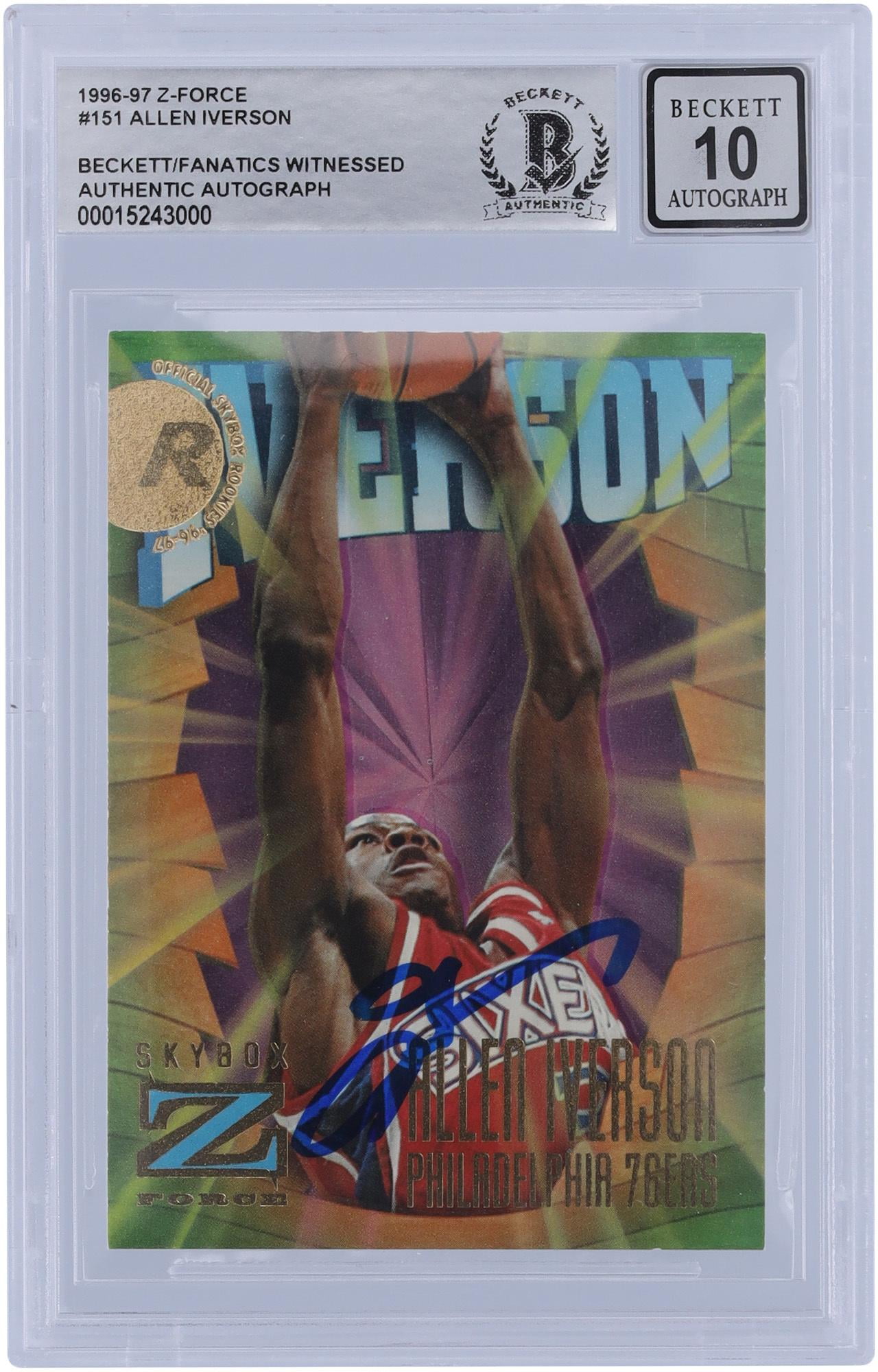 Allen Iverson Philadelphia 76ers Autographed 1996-97 Skybox Z-Force ...