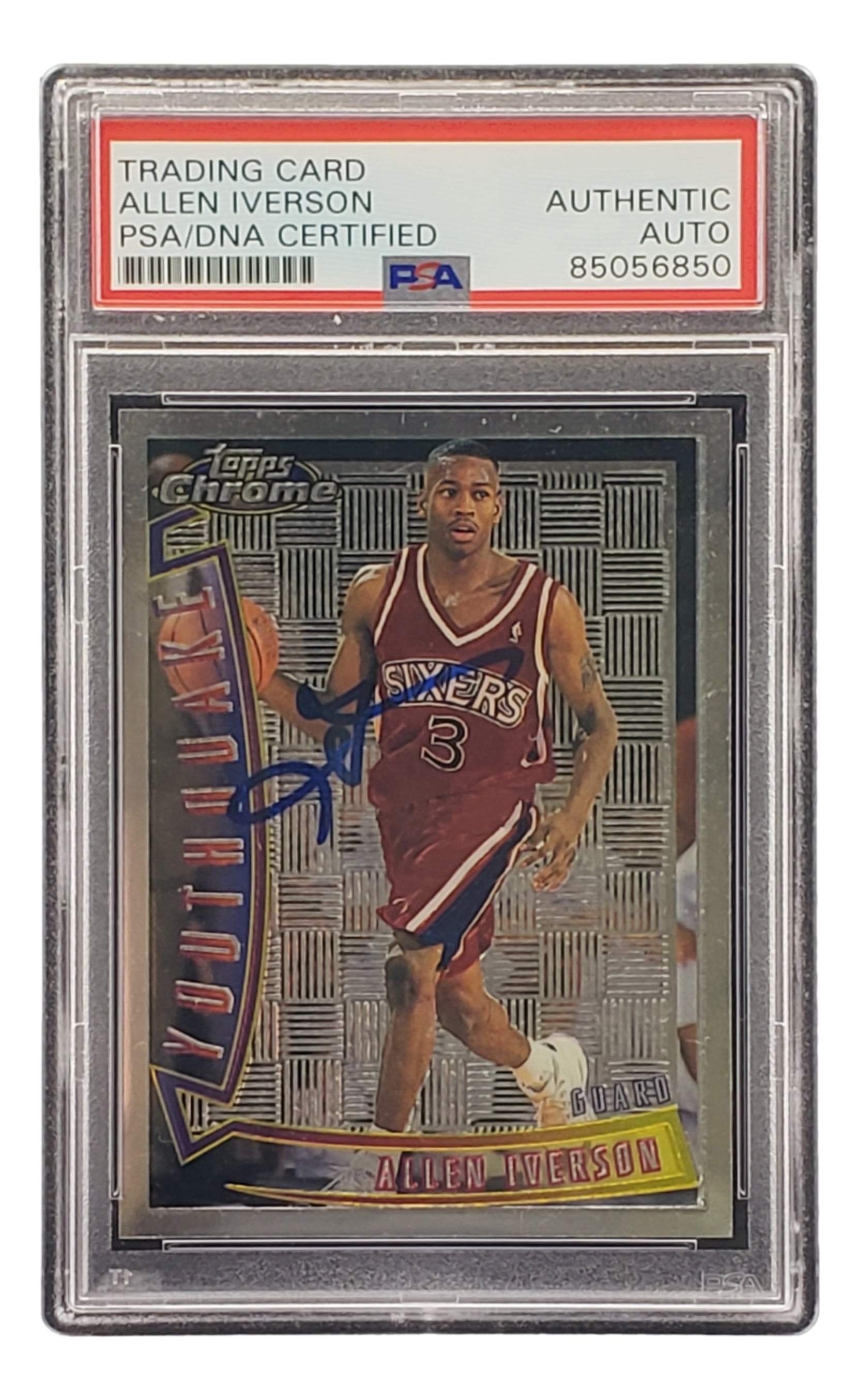 Allen Iverson Signed 1996 Topps #Y01 76ers Refractor Rookie Card PSA ...