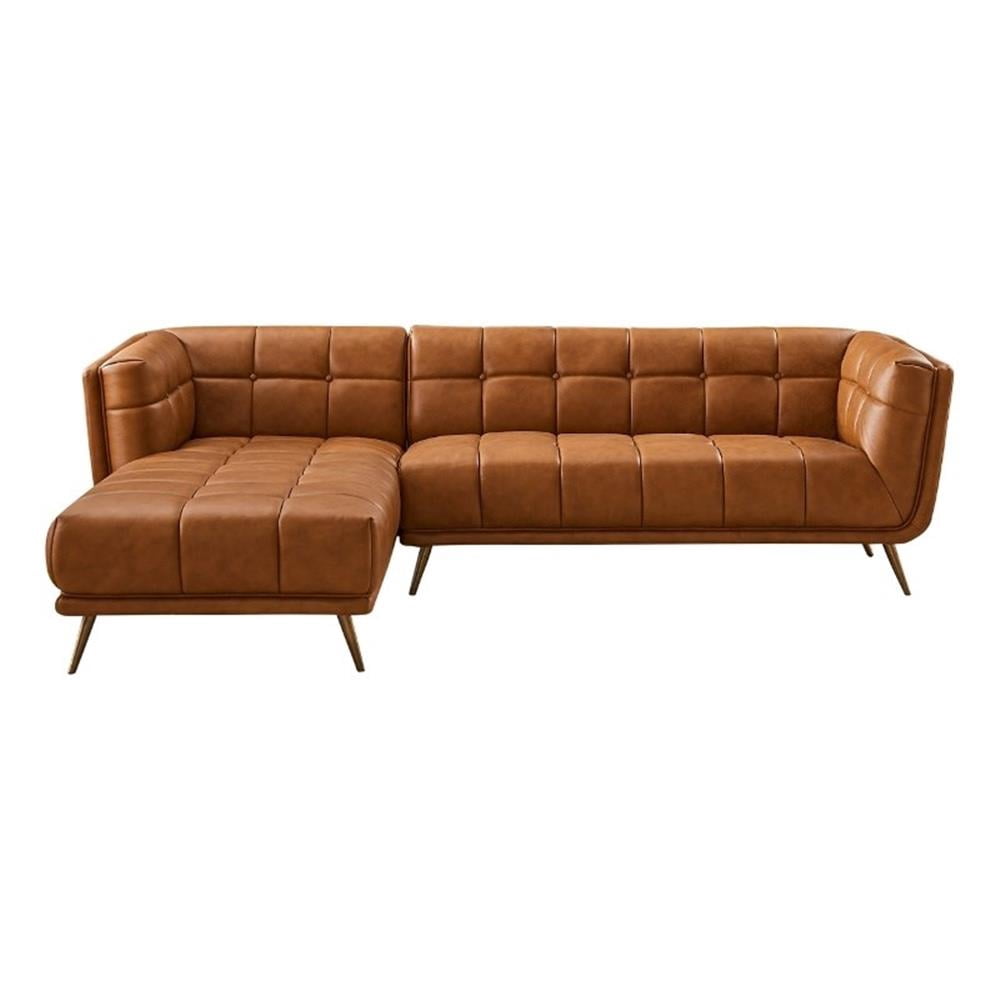 Allen Living Room Chesterfield Cognac Tan Leather Left Corner Sectional ...