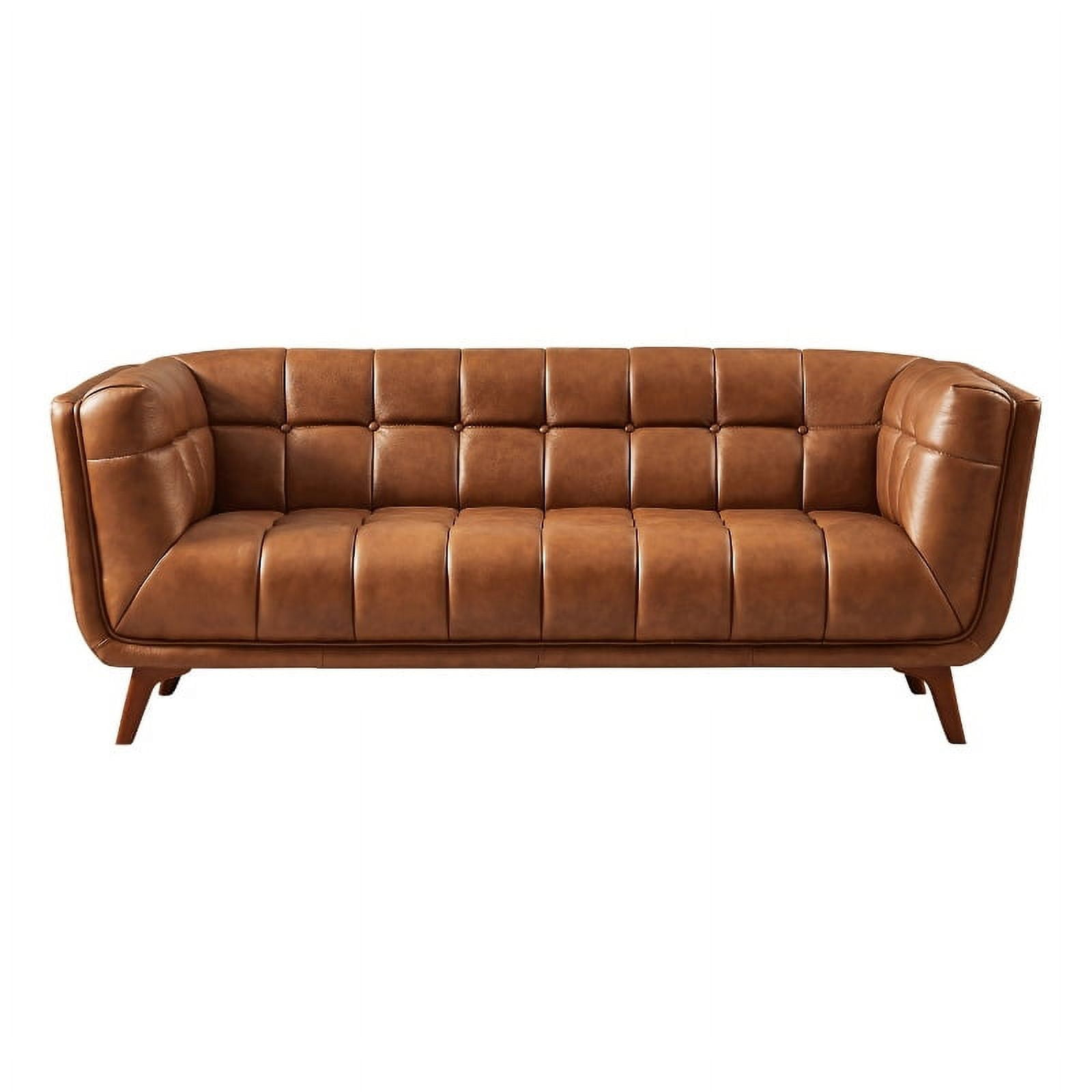 Allen Mid-Century Modern Tufted Back Genuine Leather Couch in Cognac ...