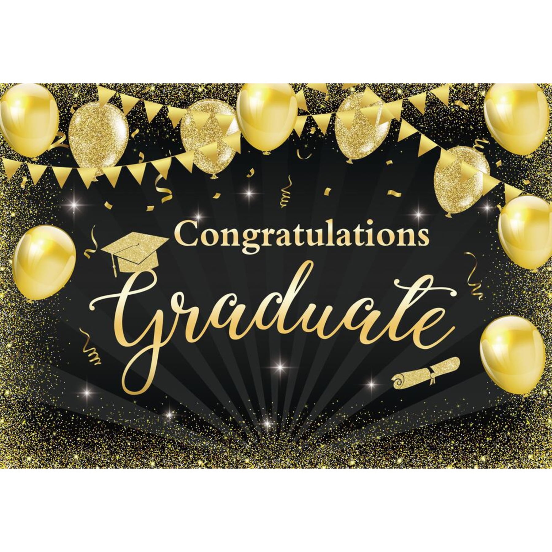 Allenjoy 2024 Graduation Photocall Glitter Gold Black Backdrop Balloon ...