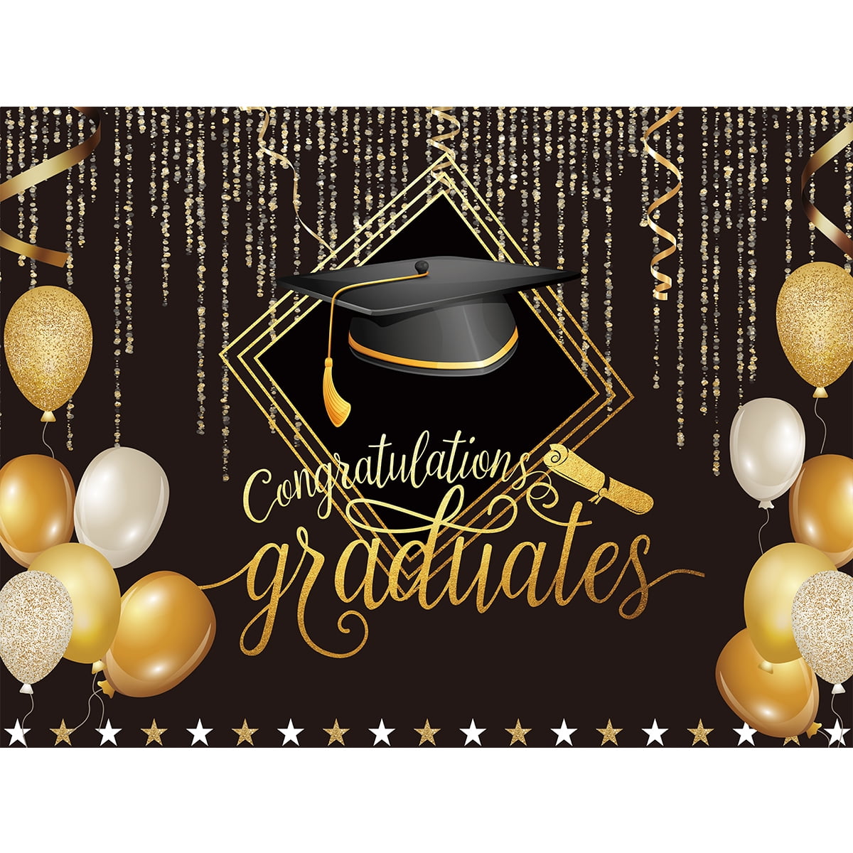 Allenjoy 2024 Graduation Photocall Glitter Gold Black Backdrop Balloon ...
