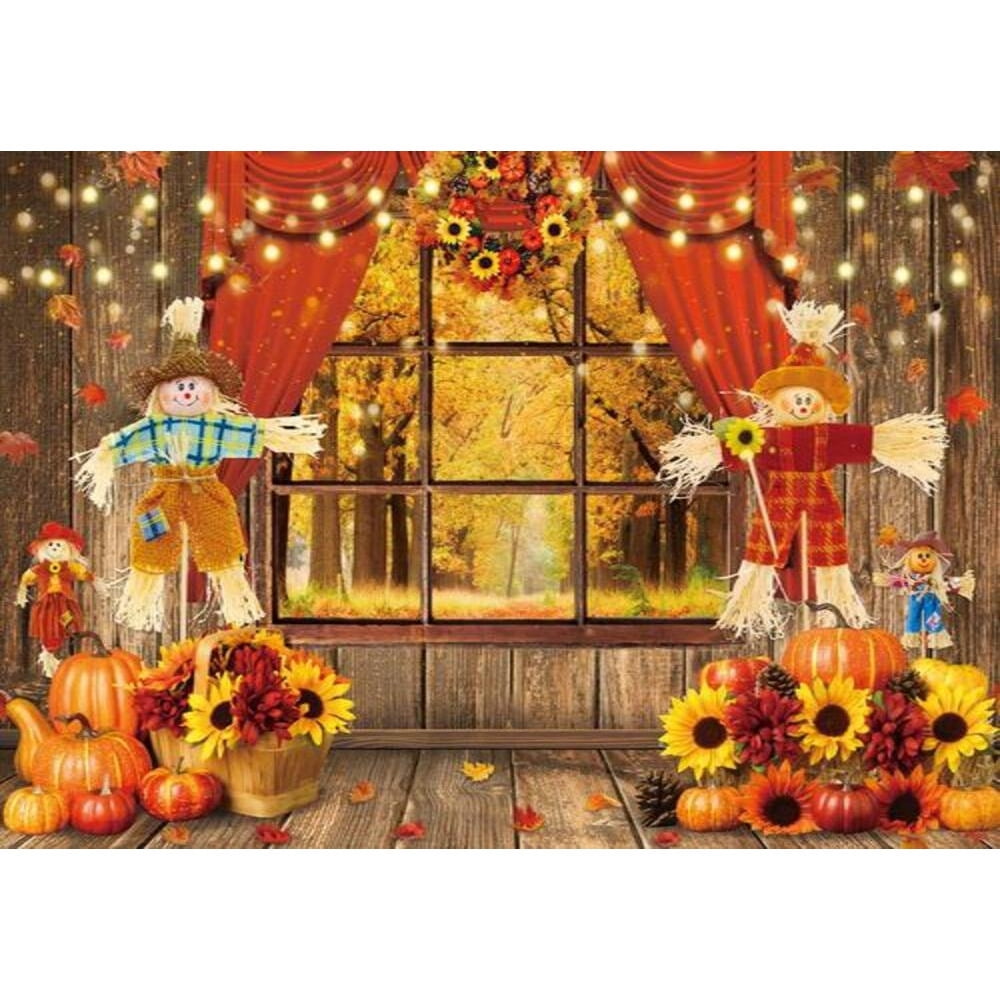 Allenjoy Autumn Natural Scenery Forest Farm Pumpkin Hay Fall ...