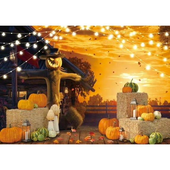 Allenjoy Autumn Natural Scenery Forest Farm Pumpkin Hay Fall ...