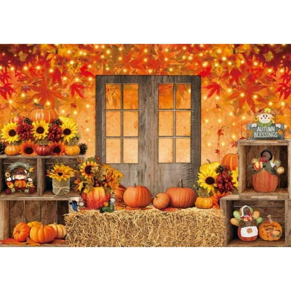 Allenjoy Autumn Natural Scenery Forest Farm Pumpkin Hay Fall ...