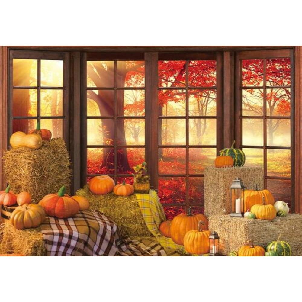 Allenjoy Autumn Natural Scenery Forest Farm Pumpkin Hay Fall ...