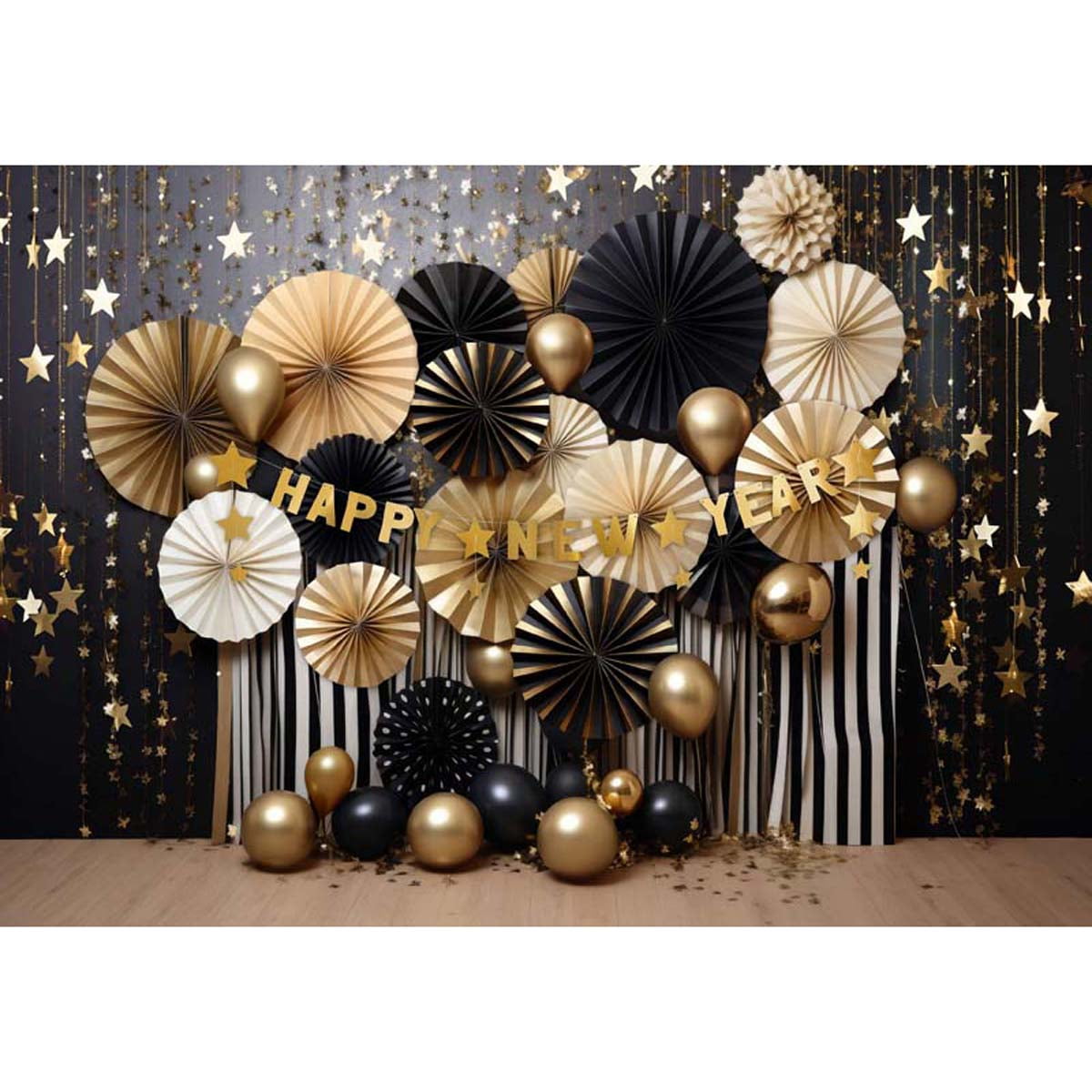 Allenjoy Black and Gold Happy New Year Backdrop - Walmart.com