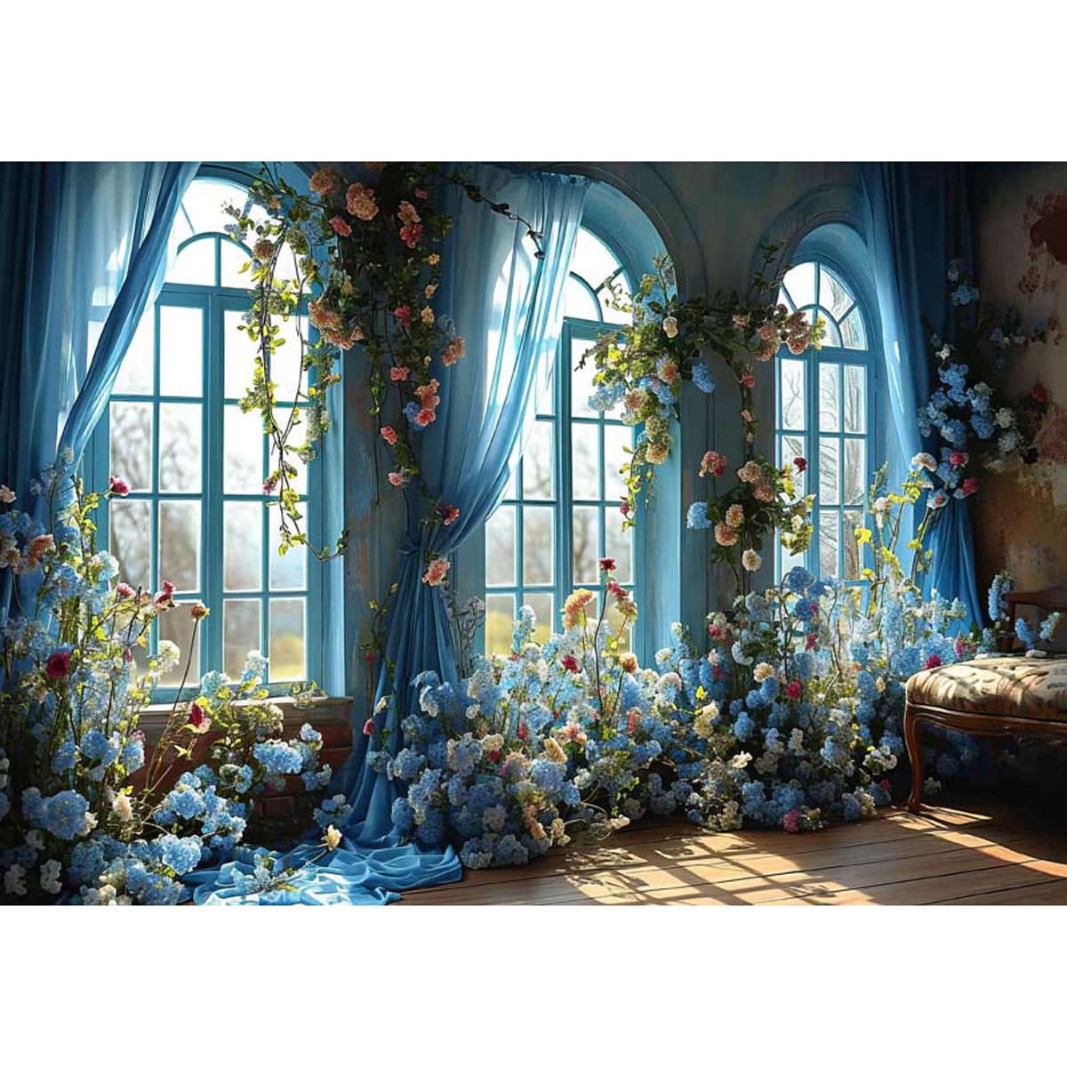 Allenjoy Blue Flower Curtain Window Room Backdrop - Walmart.com