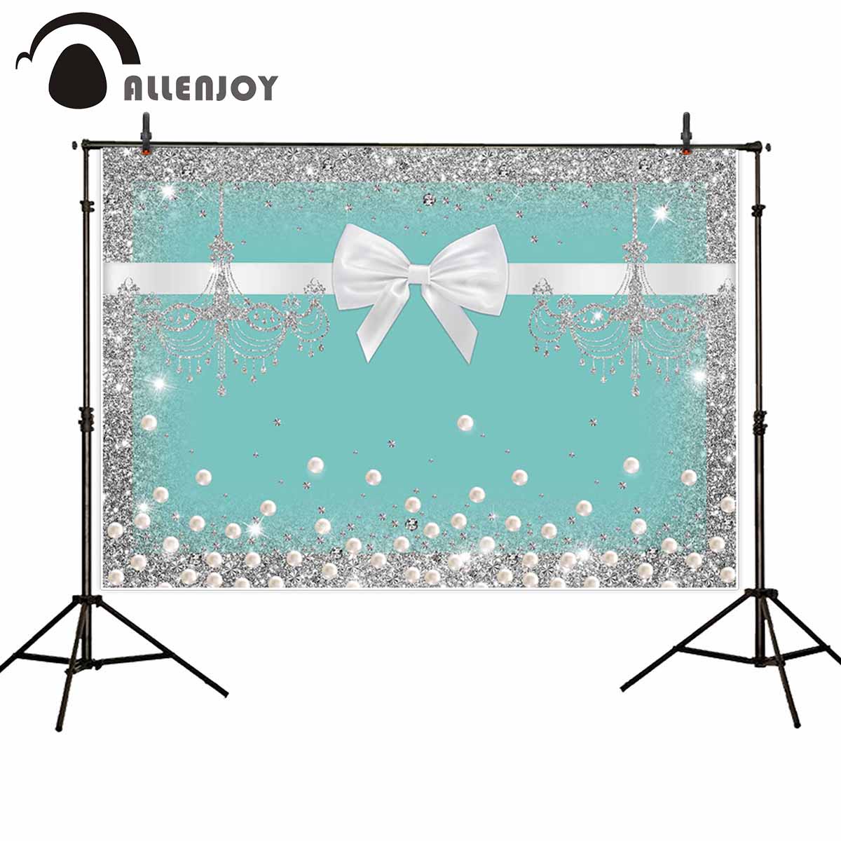 Allenjoy Blue jewelry photography background white bow silver ...