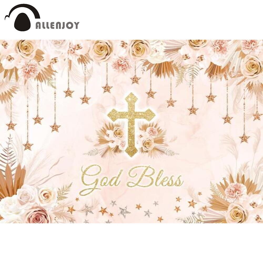 Allenjoy Bohemian Communion Photography Backdrop Golden Cross Flower ...