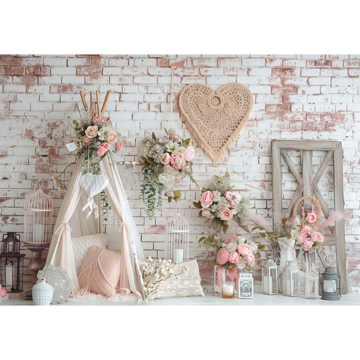 Allenjoy Bohemian Floral Brick Wall Backdrop - Walmart.com