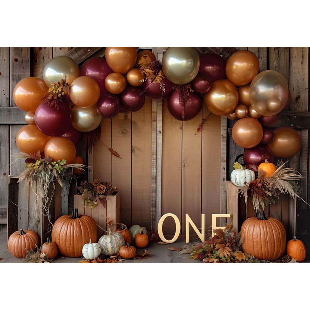 Allenjoy Brown Wood Wall Pumpkin ONE Backdrop - Walmart.com