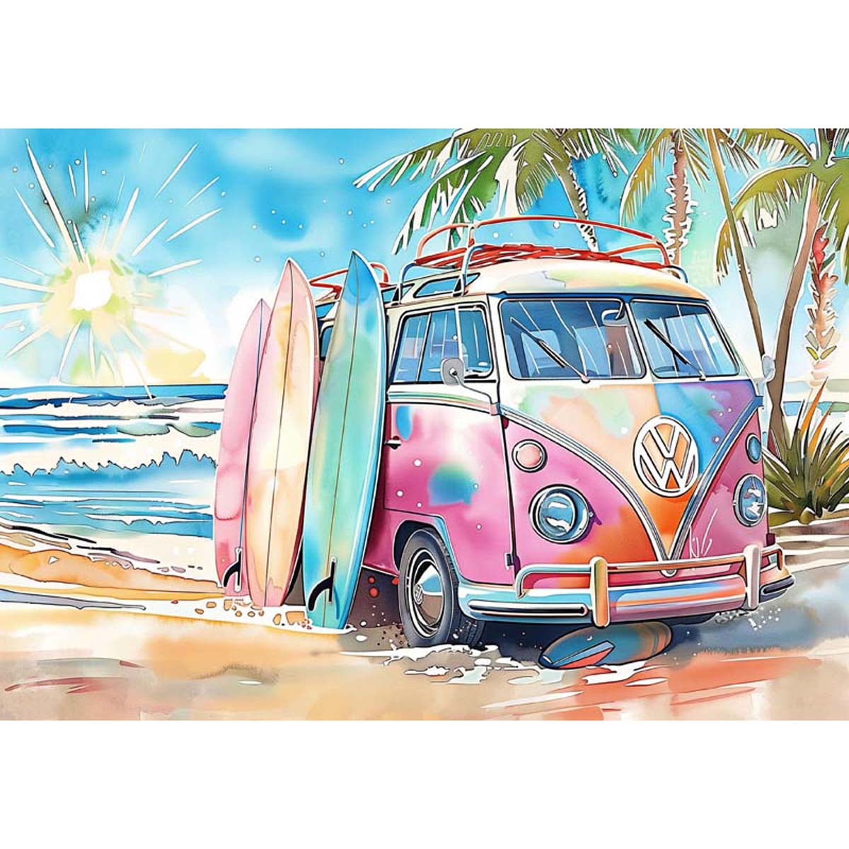 Allenjoy Colorful Hippie Bus Beach Backdrop - Walmart.com
