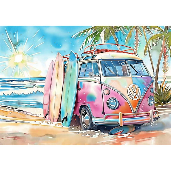 Allenjoy Colorful Hippie Bus Beach Backdrop - Walmart.com