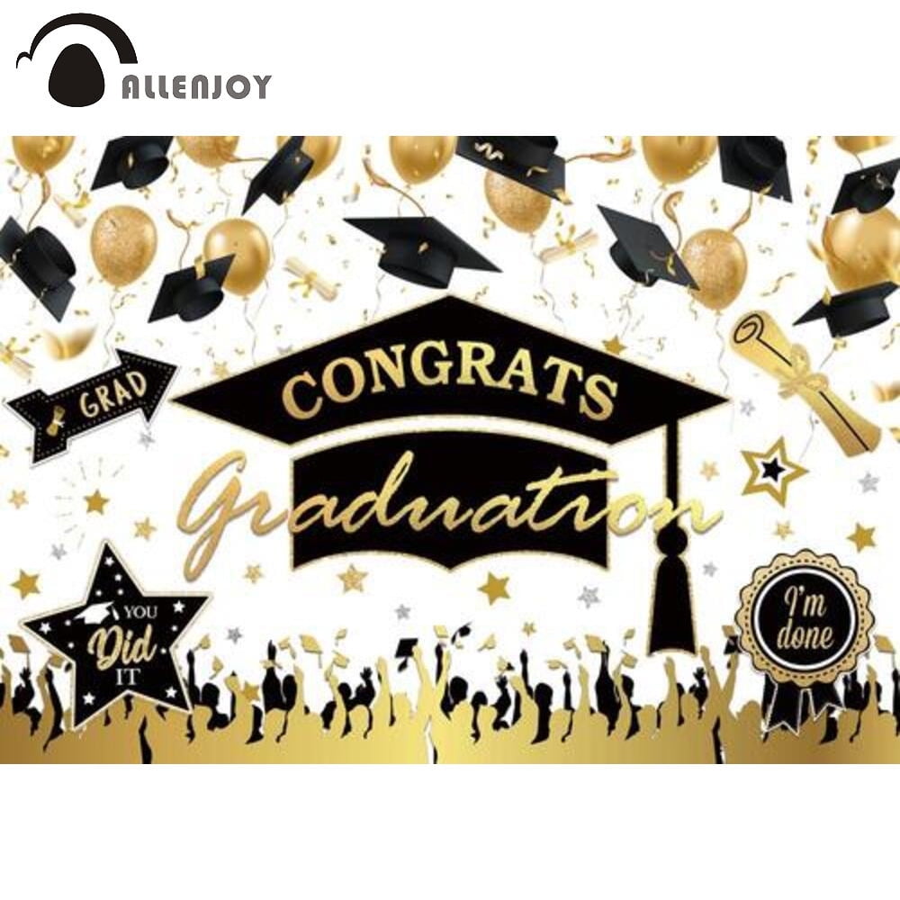 Allenjoy Congrats Graduation Class of 2024 Backdrop Bachelor Cap Gold ...