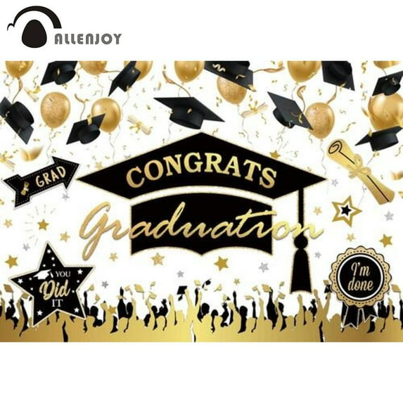 Allenjoy Congrats Graduation Class of 2024 Backdrop Bachelor Cap Gold ...