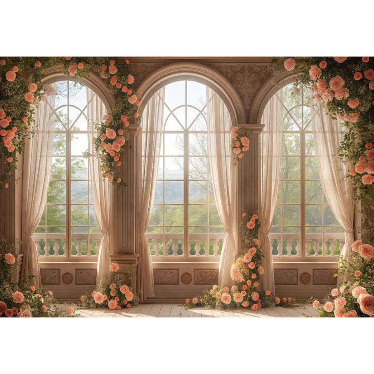 Allenjoy Creamy Colored Floral Arch Windows Backdrop - Walmart.com