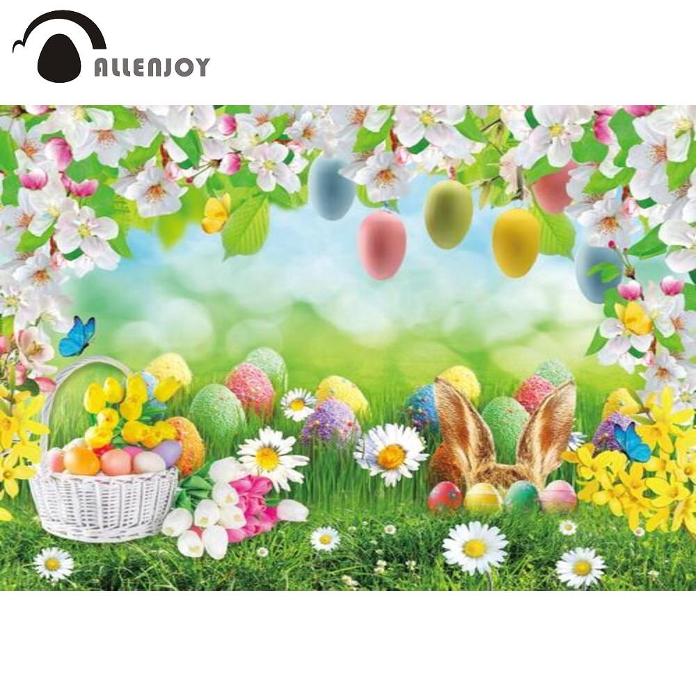 Allenjoy Easter Spring Photography Backdrop Flower Eggs Bunny Garden ...