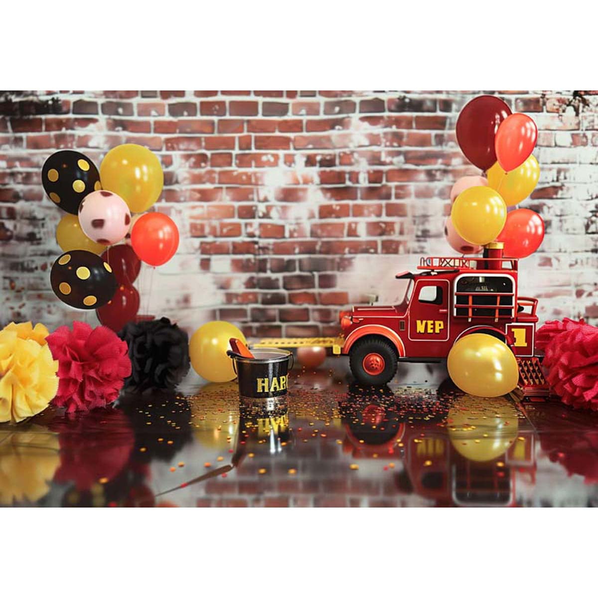 Allenjoy Firetruck Brick Wall Backdrop - Walmart.com