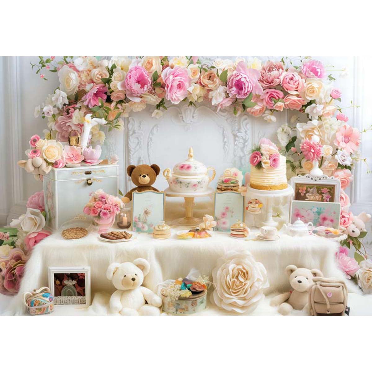 Allenjoy Flower Bear Birthday Tea Party Backdrop - Walmart.com