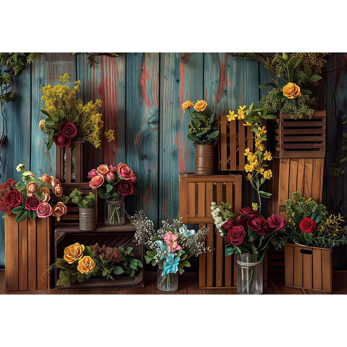Allenjoy Flower Stand Blue Wooden wall Backdrop - Walmart.com