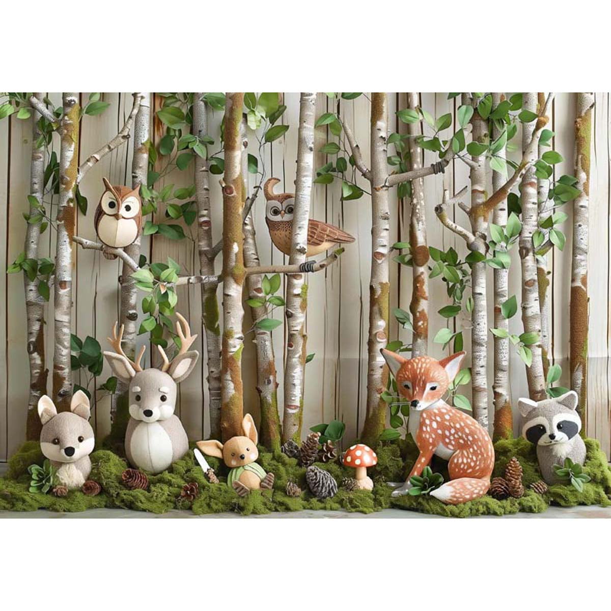 Allenjoy Forest White Birch Animals Backdrop - Walmart.com
