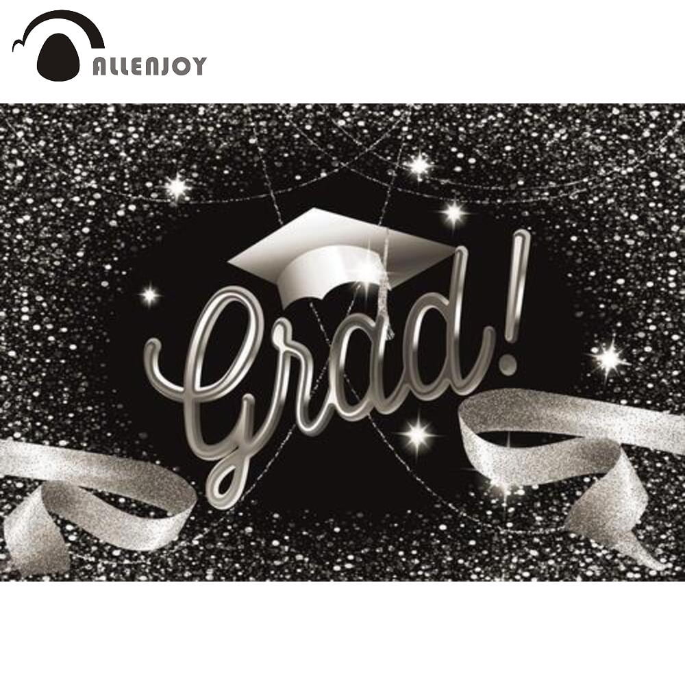 Allenjoy Grad Congrats Class of 2024 Black Backdrop Silver Glitter ...