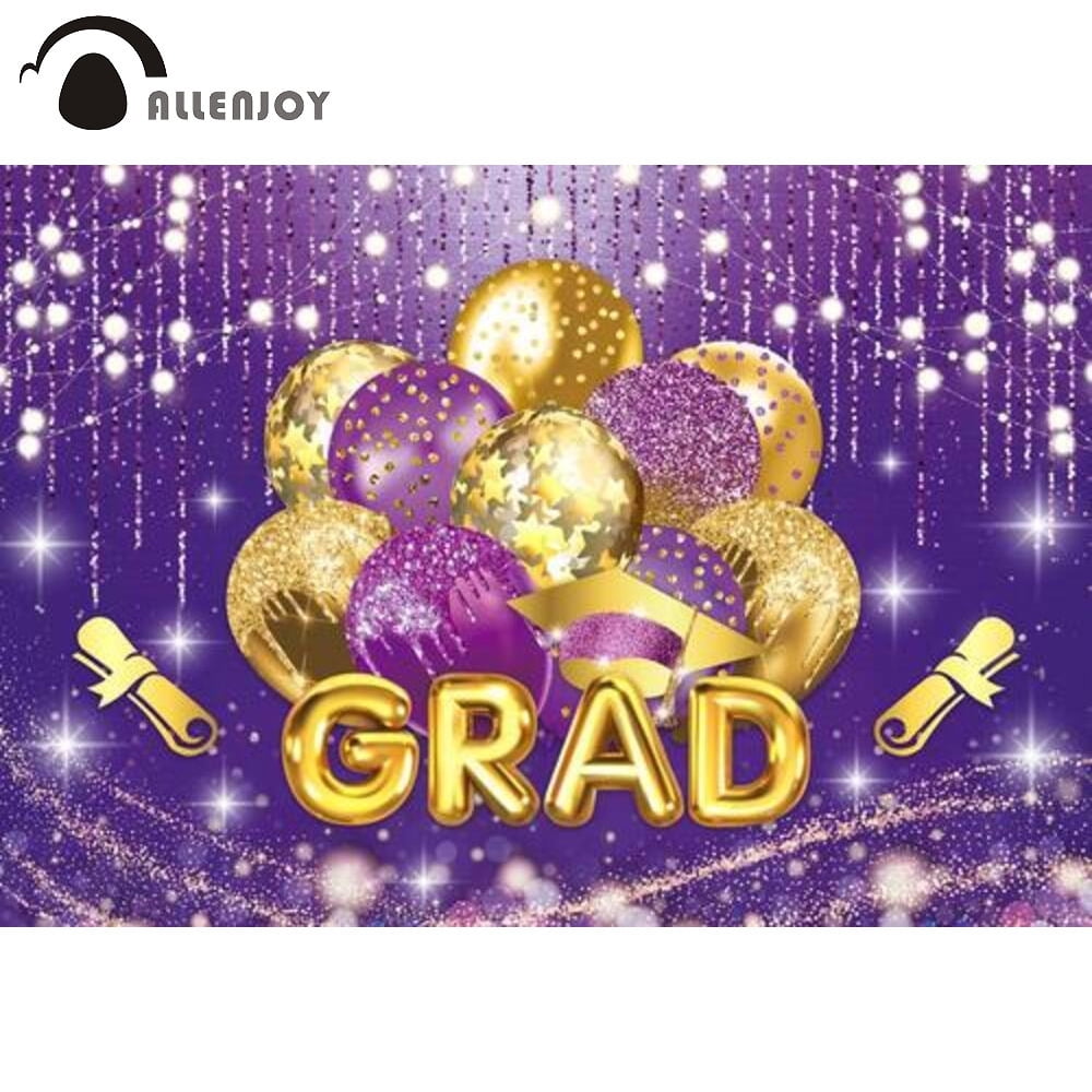 Allenjoy Grad Congratulations Backdrop Purple Gold Glitter Balloons ...