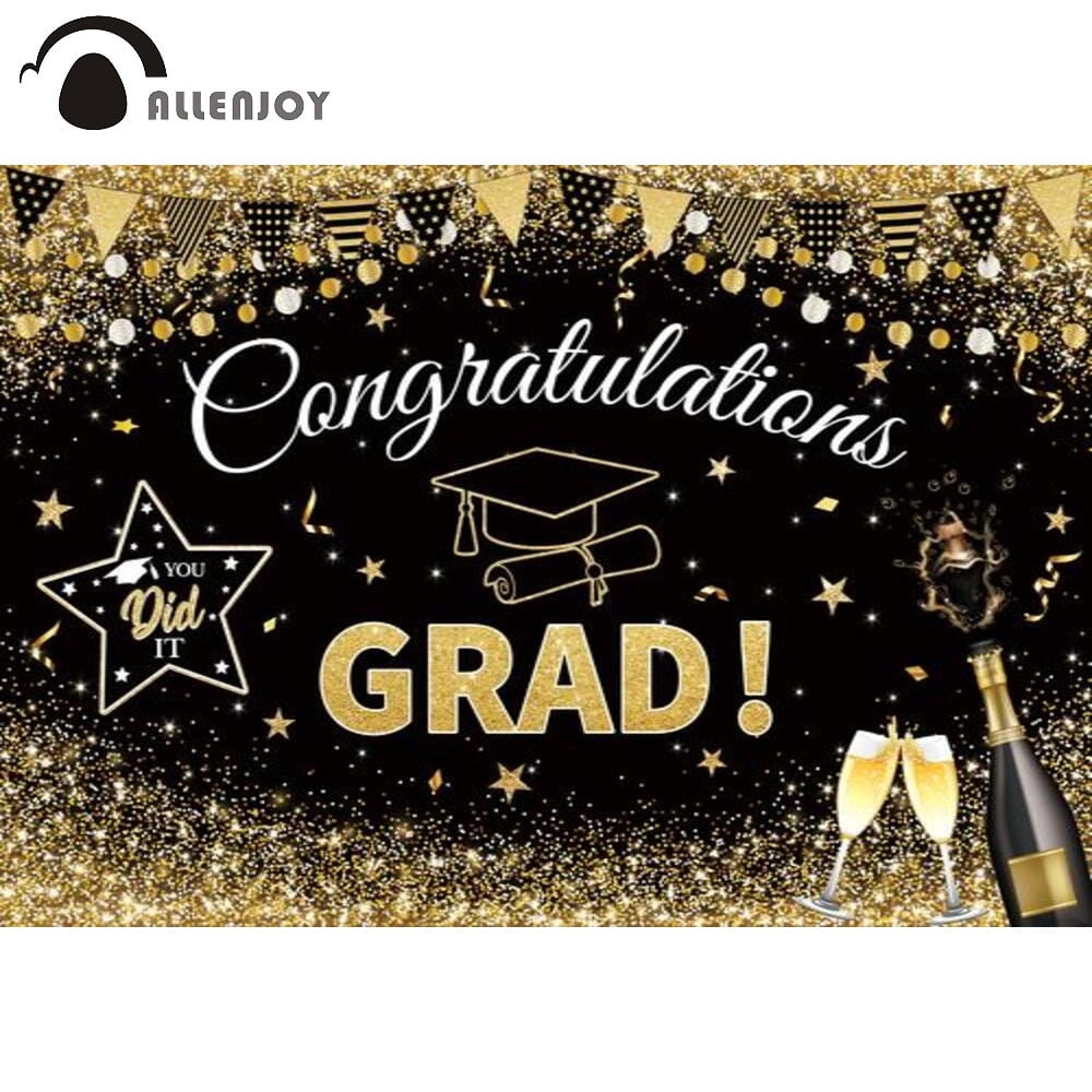 Allenjoy Graduation Backdrop Black Golden Bokeh Glitter Sand Vinyl ...