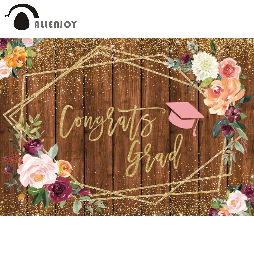 Allenjoy Graduation Party Backdrop Wooden Floor Glitter Flowers ...