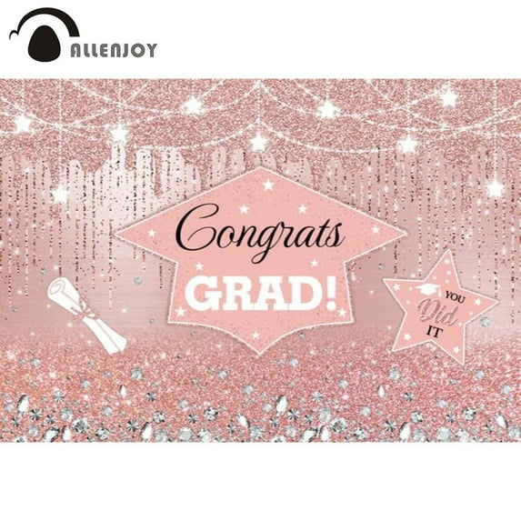 Allenjoy Graduation Party Banners Glitter Shiny Bokeh Rose Gold Congrats Grad Photo Studio ...