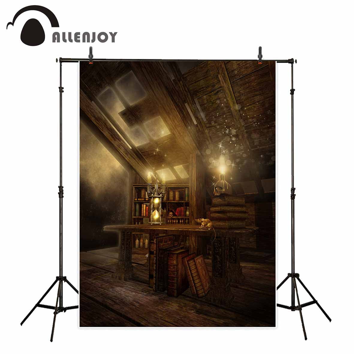 Allenjoy Halloween photography backdrop wood Attic vintage bookcase ...