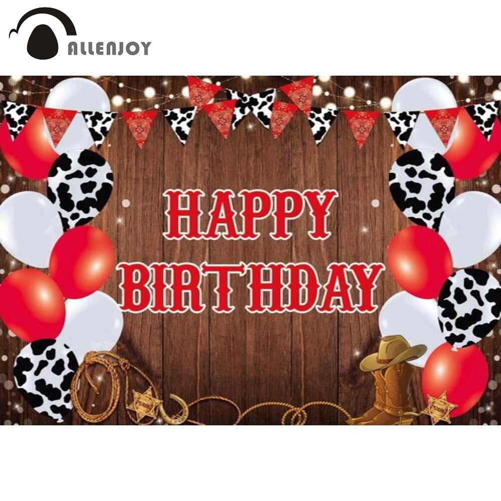 Allenjoy Happy Birthday Party Background Wood Cowboy Rustic Glitter ...