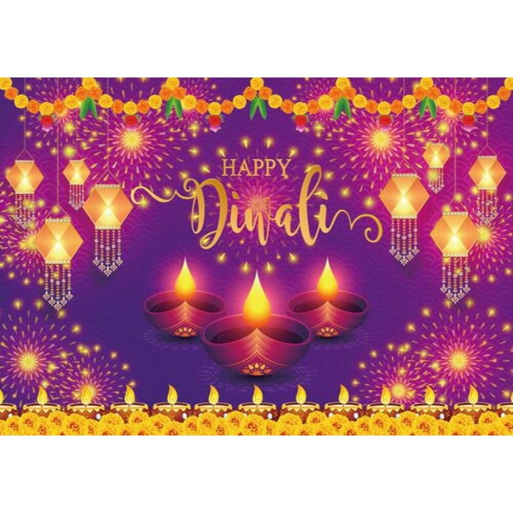 Allenjoy Happy Diwali Purple and Gold Backdrop Jewish Holy Holiday ...