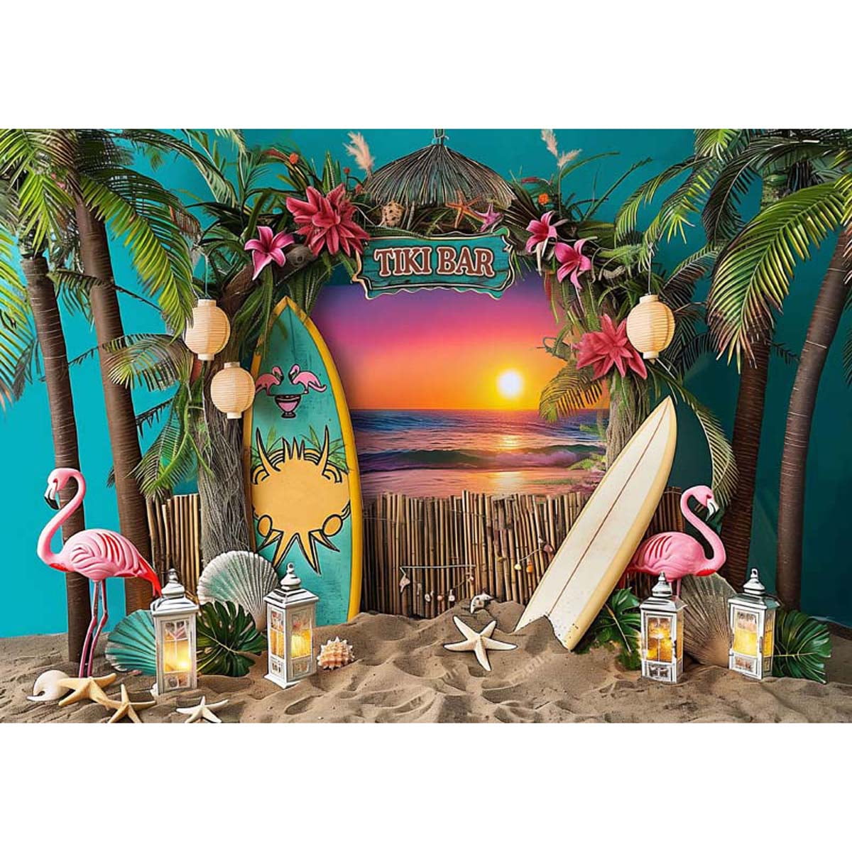 Allenjoy Hawaii Tiki Bar Themed Beach Backdrop - Walmart.com